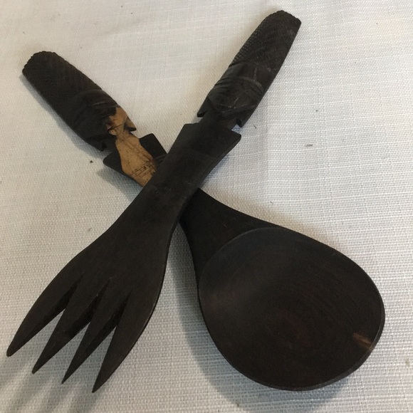 Party Supplies | Hand Carved Wood Salad Utensil Africa Tribal Head ...